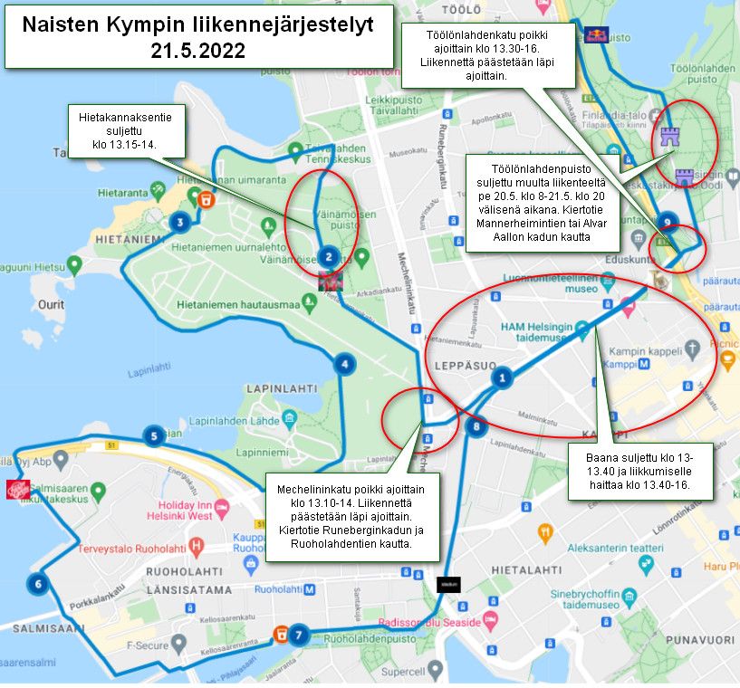 Naisten Kymppi vaikuttaa liikenteeseen lauantaina 21. toukokuuta ...